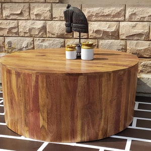 Wood Gamla Coffee Table Solid Wooden Round Handmade Table Home Decor ...
