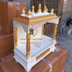 Wooden Temple Mandir Handcrafted Mandir Pooja Ghar With 9 Pooja Items ...