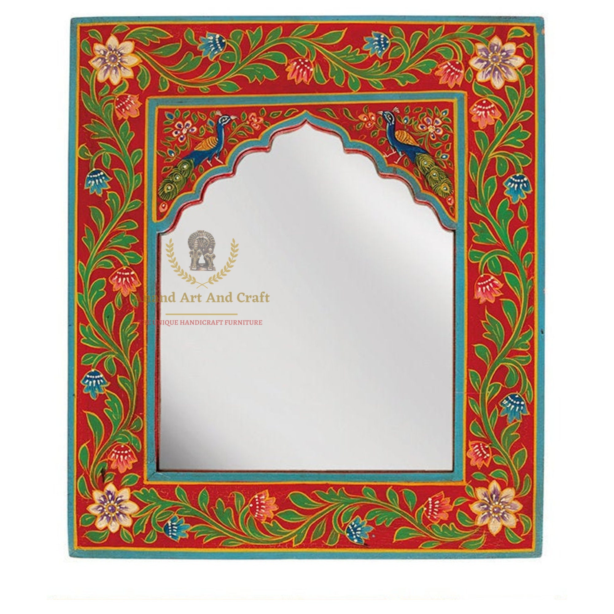 Wood Hand Painted Indian Mirror Frame Red Color Wall Mirror | Etsy