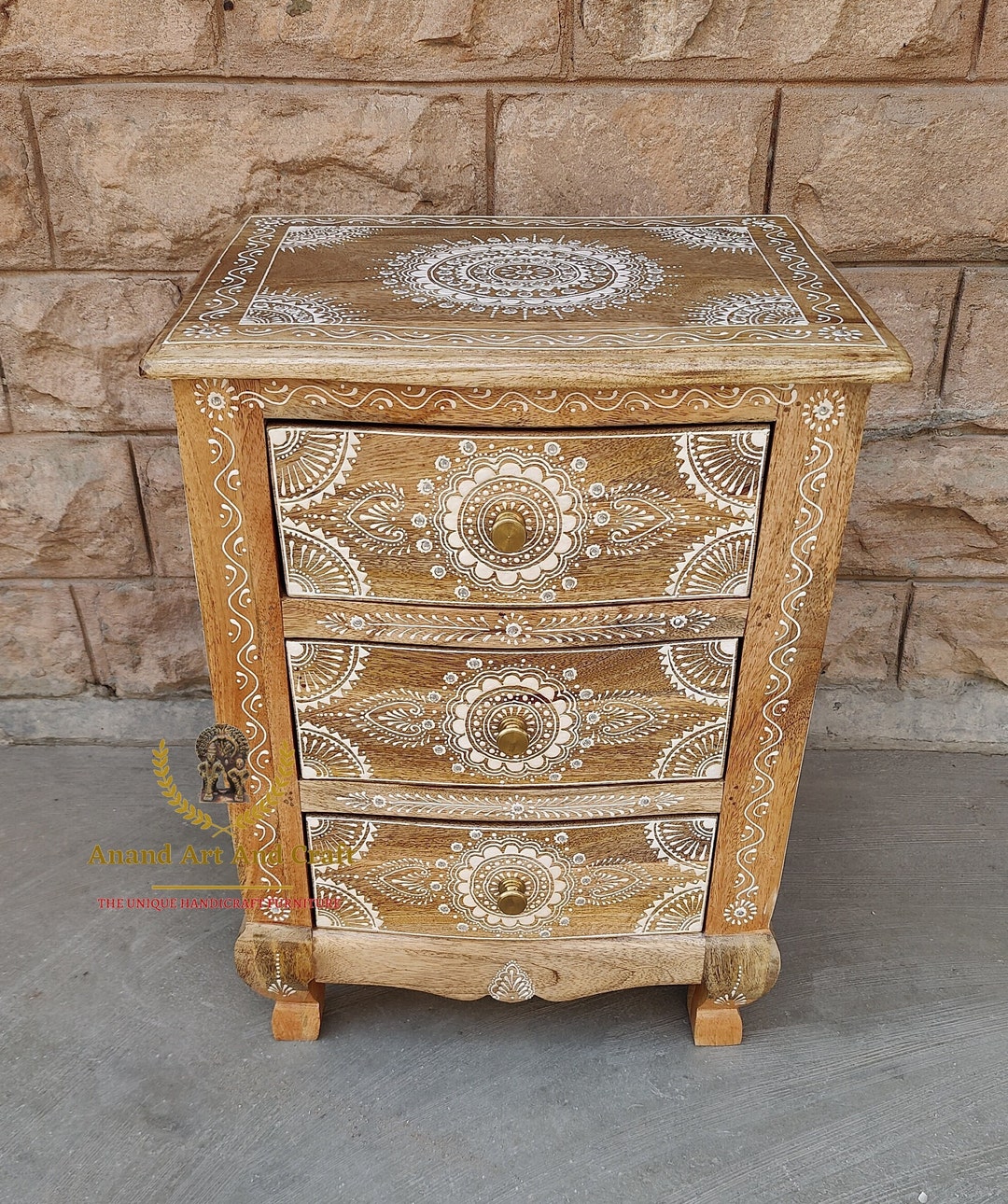 Indian Wooden Bedside Table Hand-painted Wood Drawer Furniture ...
