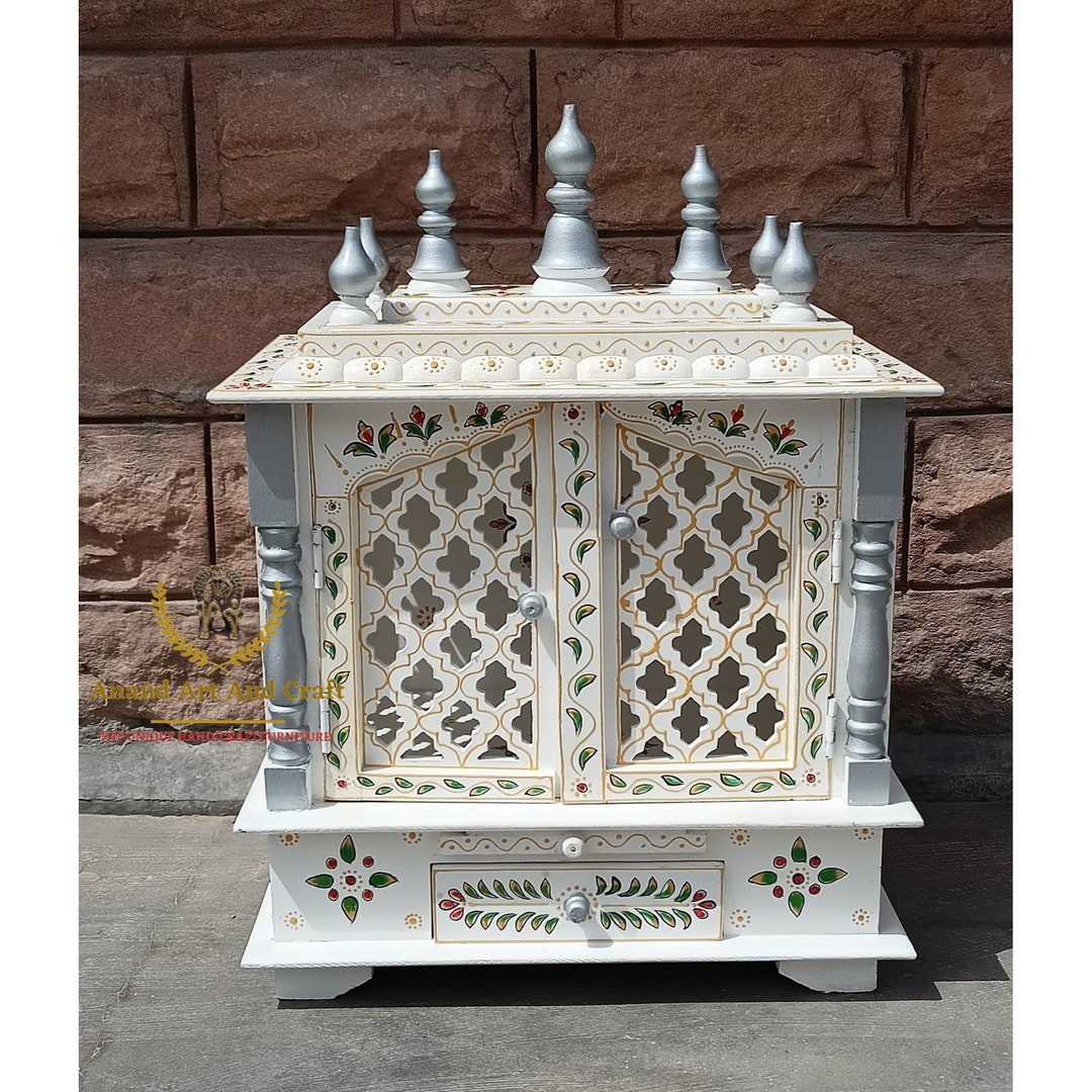 Wooden Temple Mandir Beautiful White-silver Handcrafted Pooja - Etsy