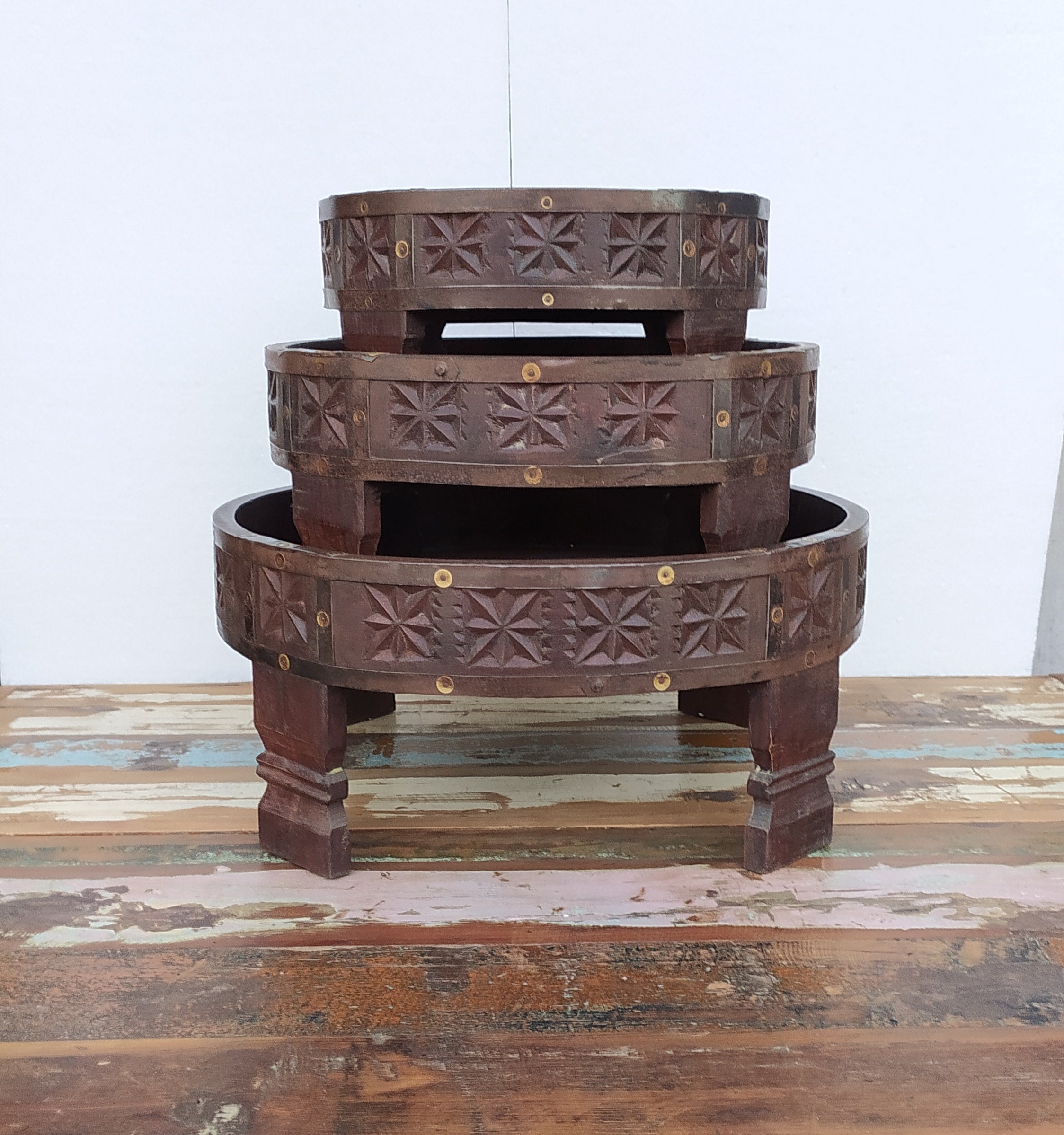 Wooden Chakki Table Brown Finished Grinder Table Coffee Table - Etsy
