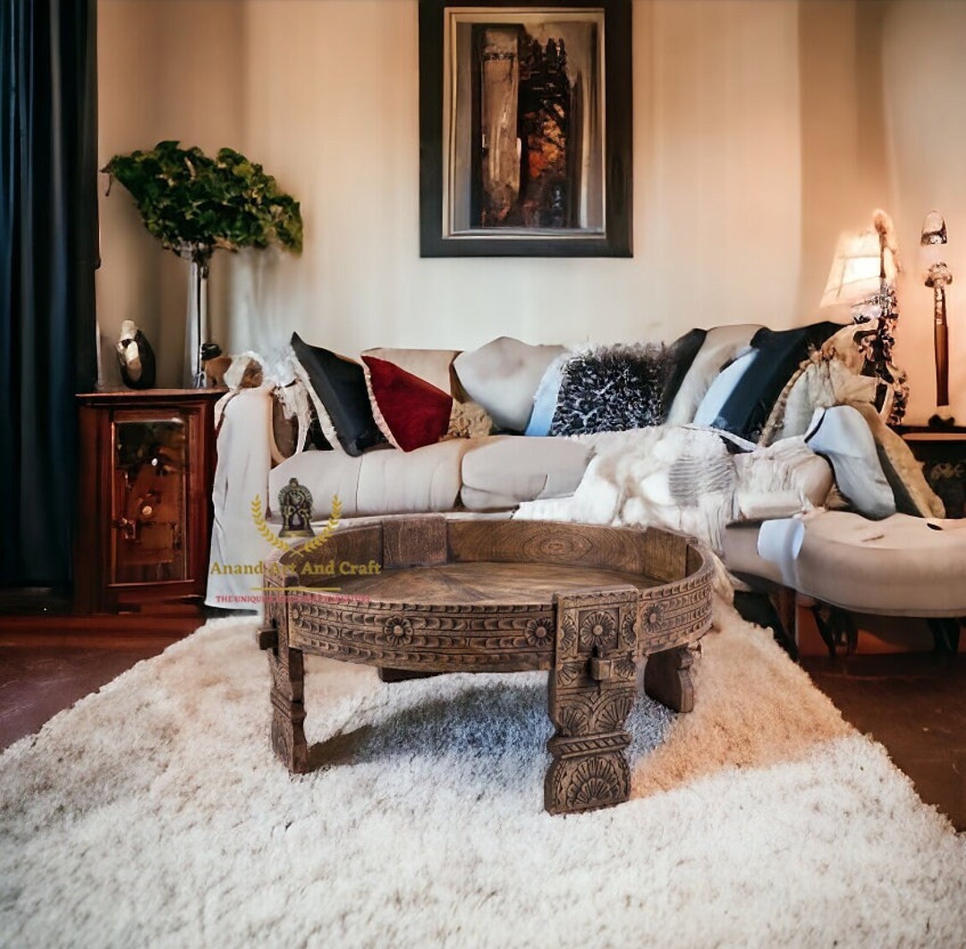 Wooden Chakki Table Coffee Table Rustic Look ,grinder Table Hand ...