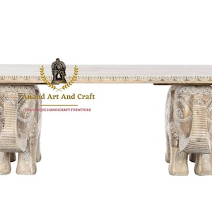 Wood Ethnic Elephants Table, 2 Elephant Table Wooden Top, Wood Coffee ...