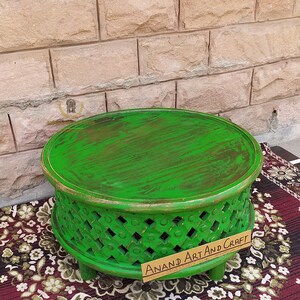 Wood Coffee Table Curved Table in Raw Mango Lattice Round Coffee Table ...