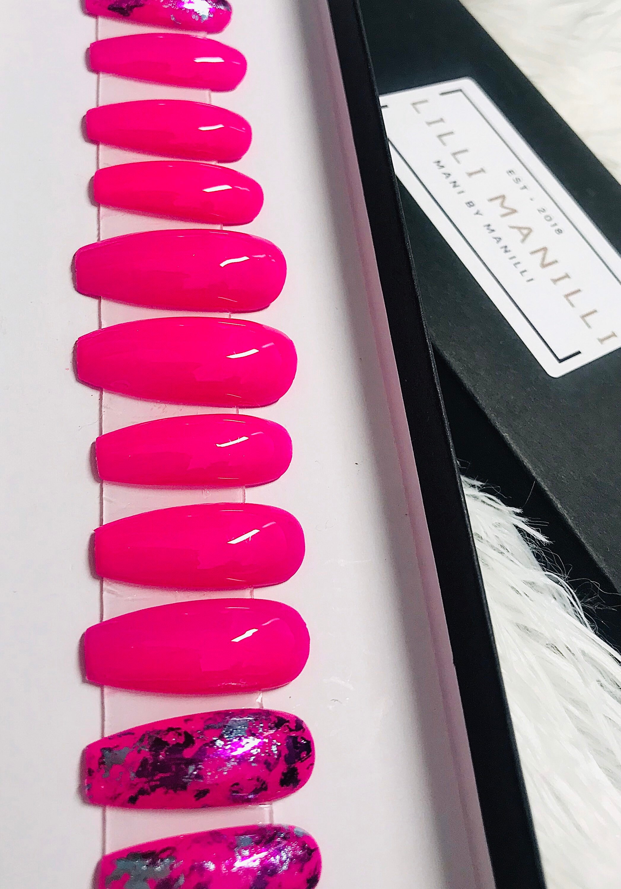 Hot Pink Press on Nails Stick on Nails Fake Nails False Nails Acrylic ...