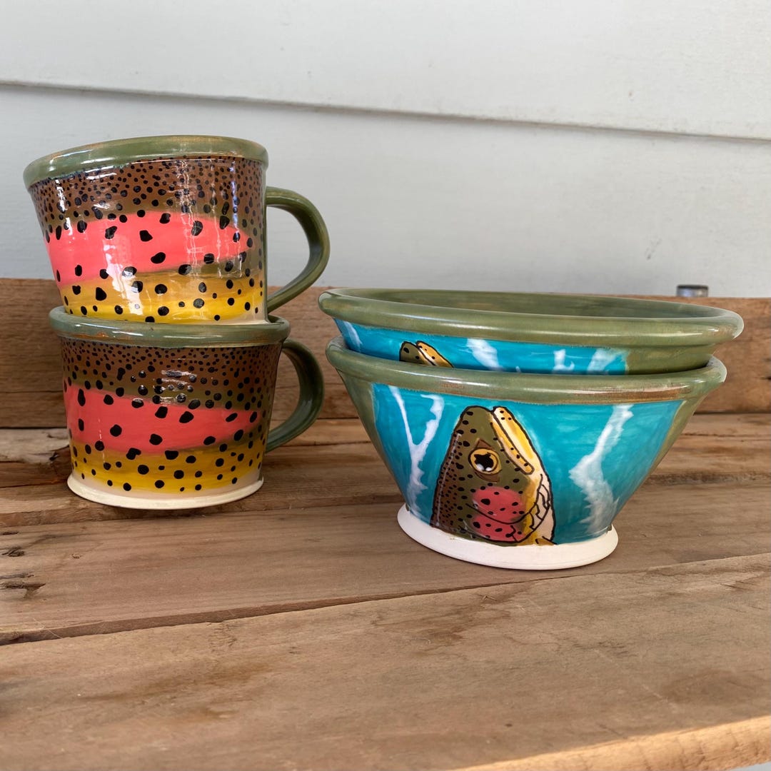 Set of 2 Rainbow Trout Mugs and 2 Bowls - Etsy