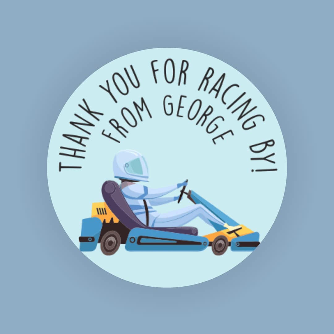Thank You Racing by Boys Birthday Stickers 30mm Personalised 35x Custom ...