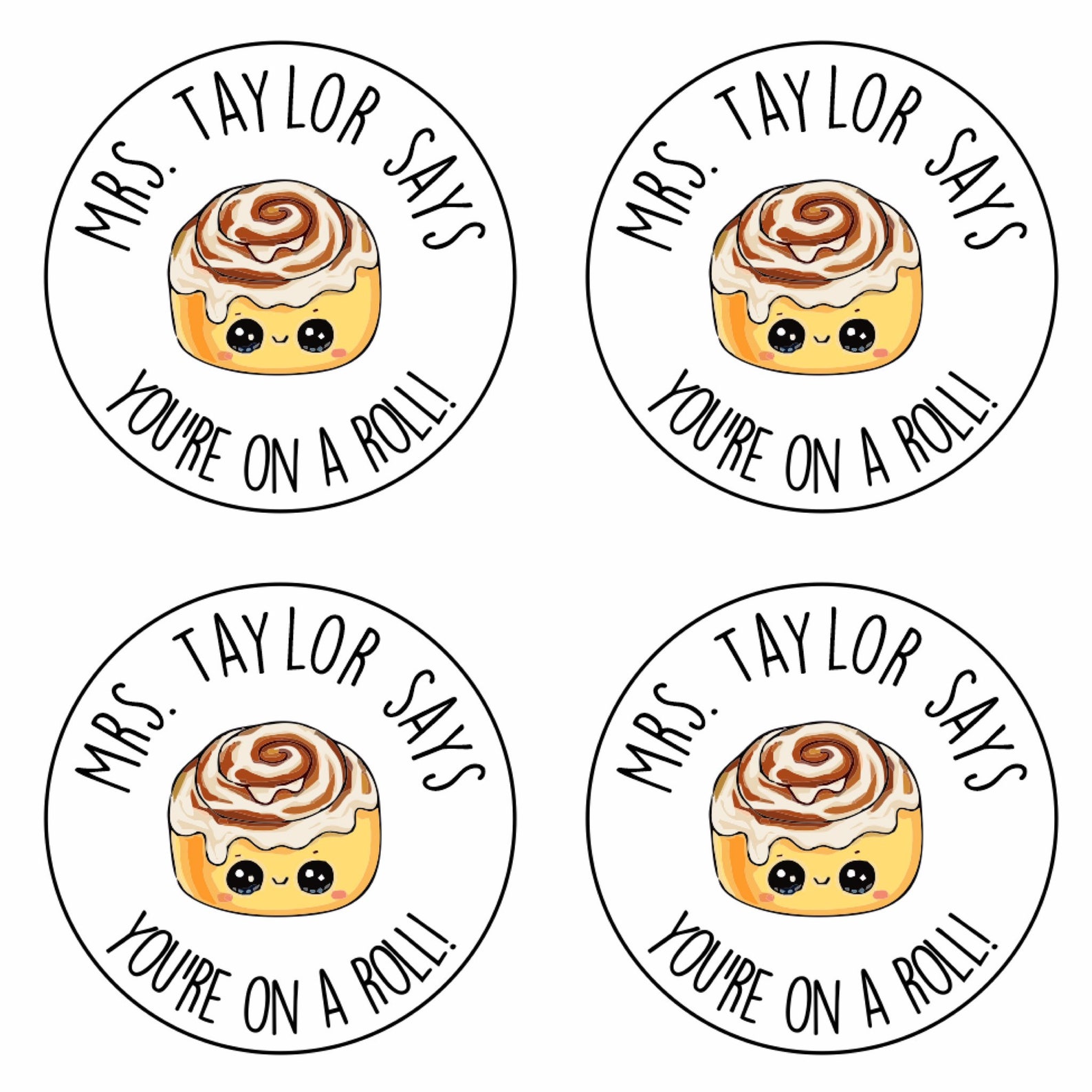 35x Personalised Cinnamon Roll on A Roll Teacher Praise Textbook School ...