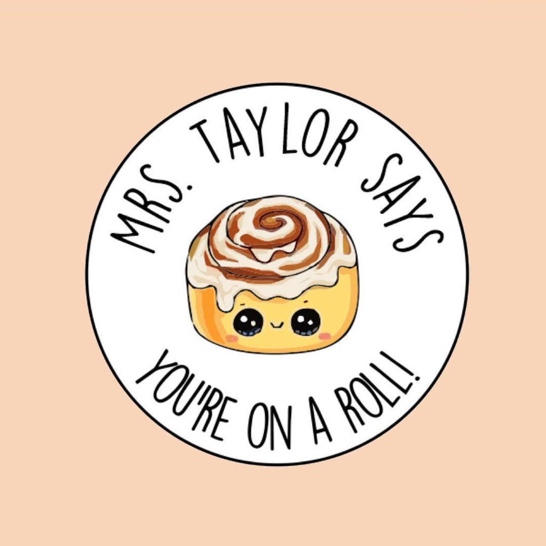 35x Personalised Cinnamon Roll on A Roll Teacher Praise Textbook School ...