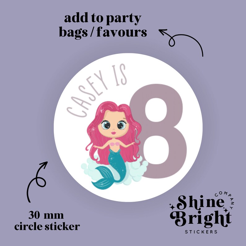 35x Girl Turns Age Label Mermaid Theme Birthday Gift Favour Stickers ...