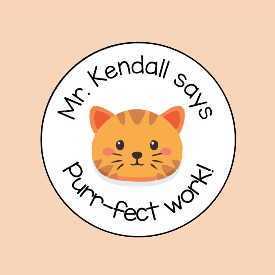 Purr-fect Work! Cute Kitten Well Done Stickers Teacher Custom School ...