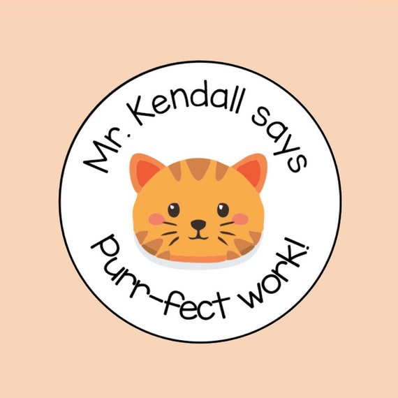Purr-fect Work Cute Kitten Well Done Stickers Teacher Custom | Etsy