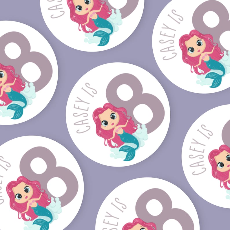 35x Girl Turns Age Label Mermaid Theme Birthday Gift Favour Stickers ...