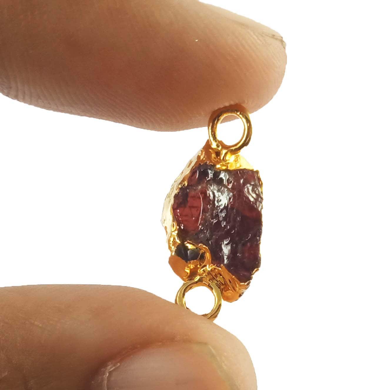 Natural Garnet Raw Connector - Gold and Silver Electroplated Double ...