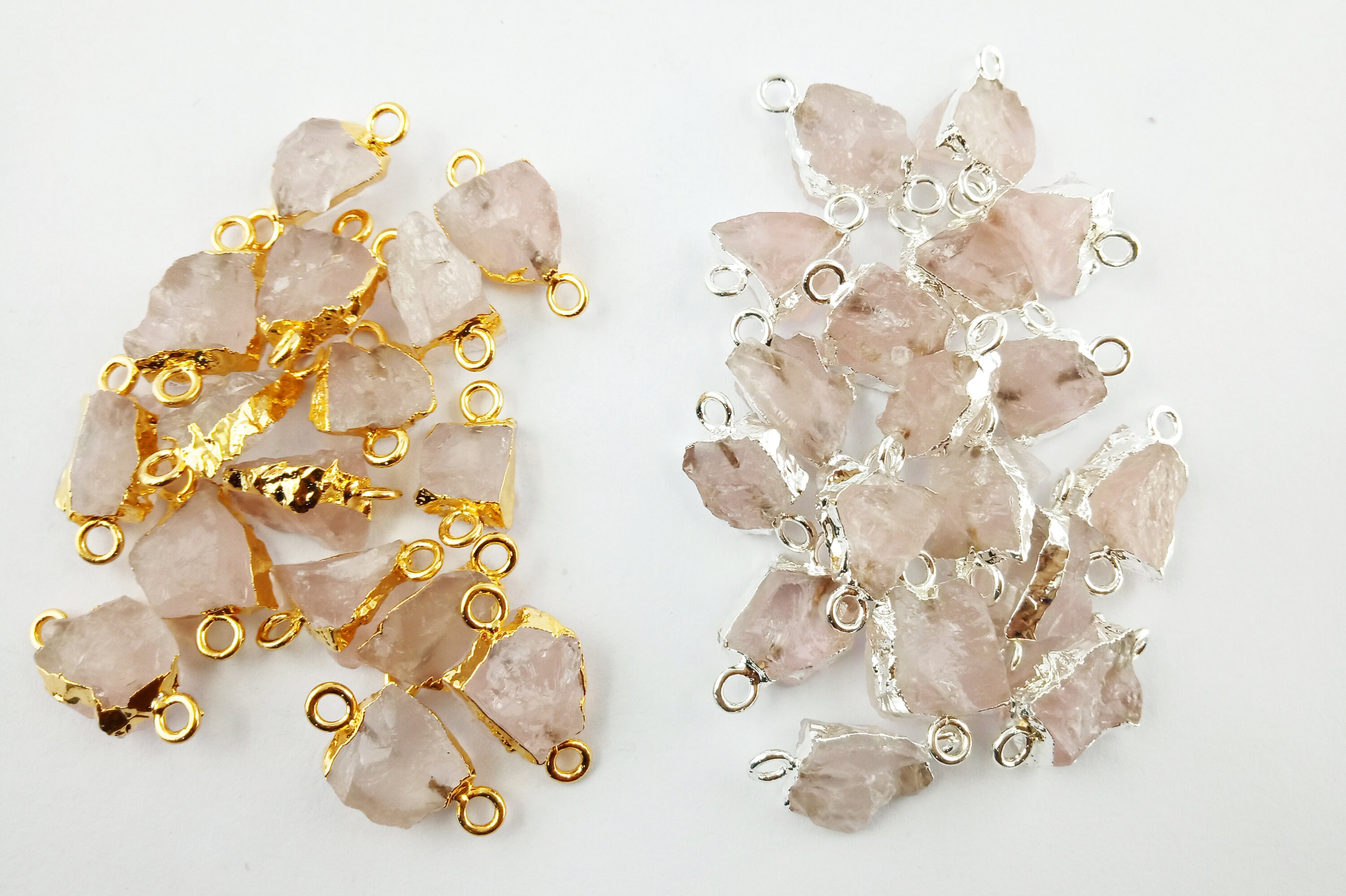 Rose Quartz Connector - Gold and Silver Electroplated Double Bail ...