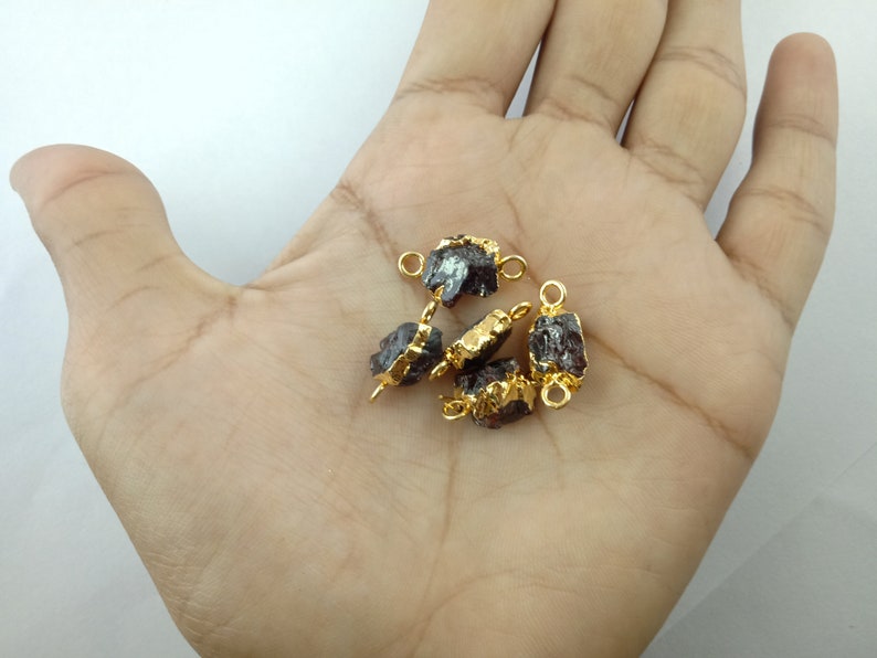 Natural Garnet Raw Connector - Gold and Silver Electroplated Double ...