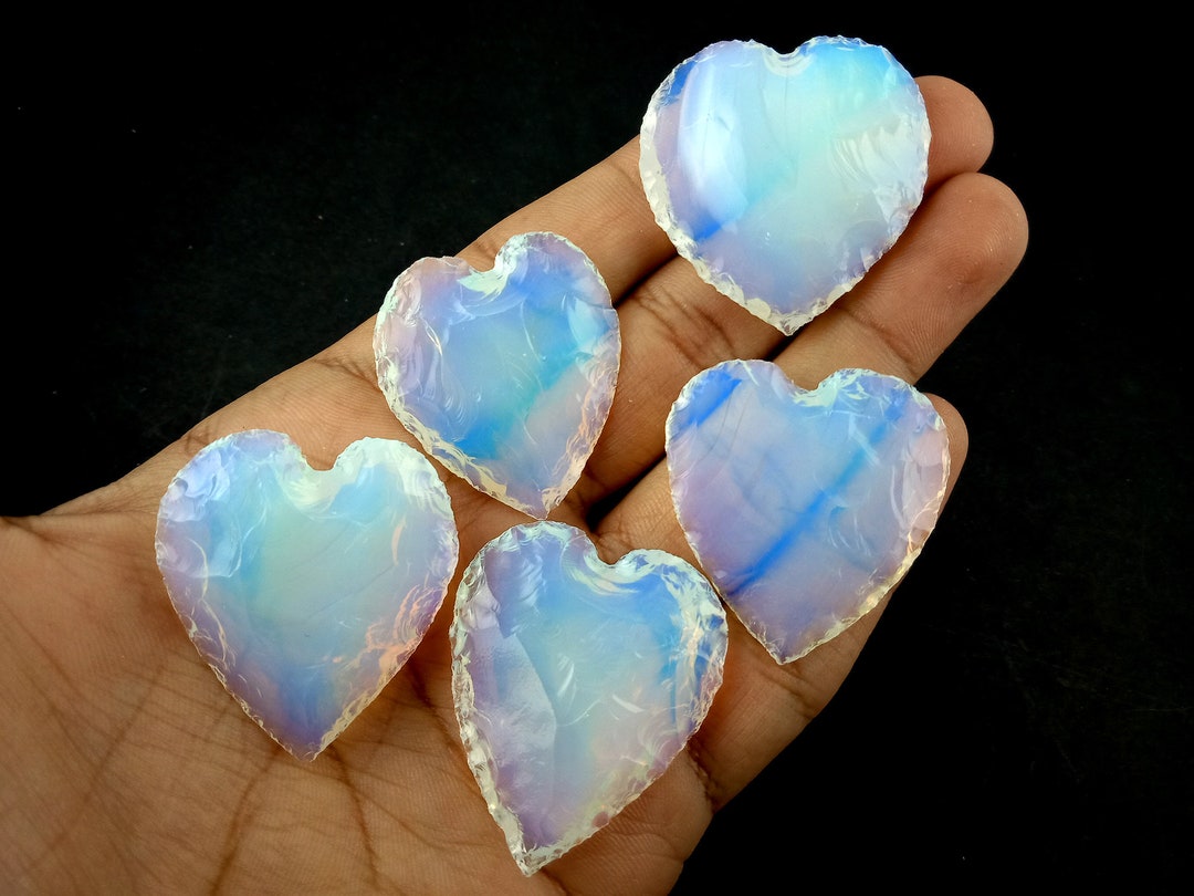 5 Pcs Opalite Heart Shape 25-30mm Opalite Gemstone Genuine Opalite Blue ...