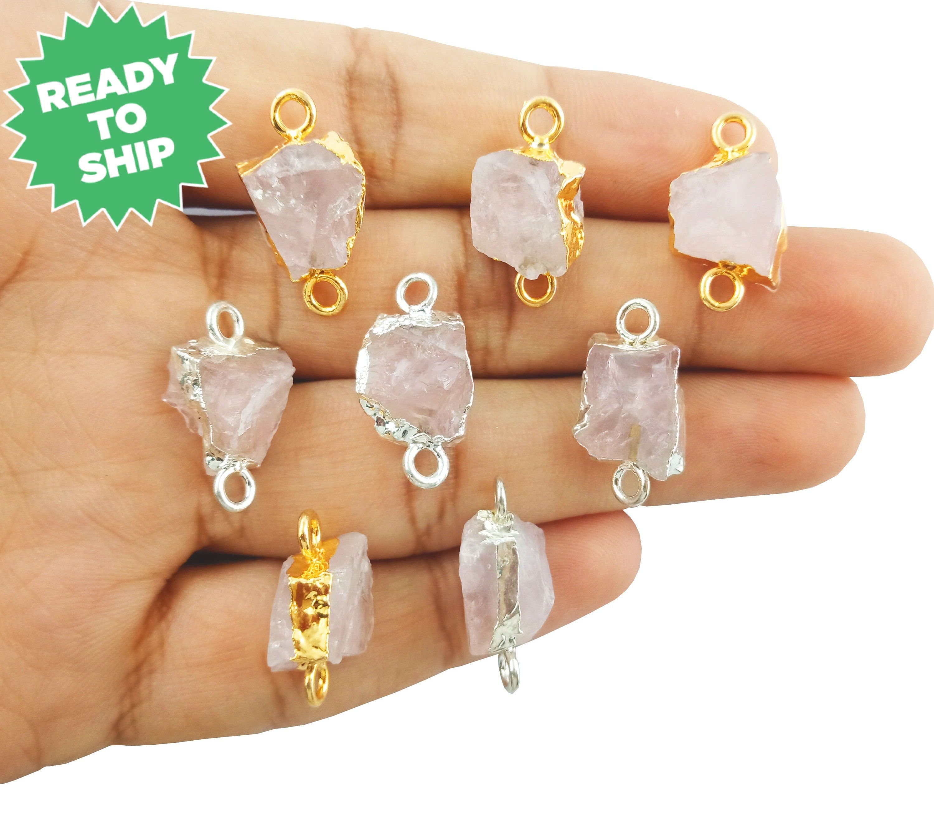 Rose Quartz Connector Gold and Silver Electroplated Double | Etsy