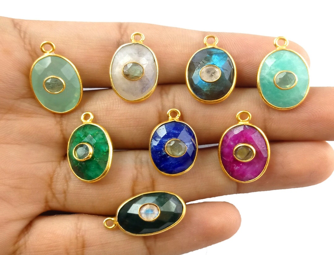 Gemstone Pendant - 10x15mm Handmade Charm - 925 Sterling Silver Oval ...