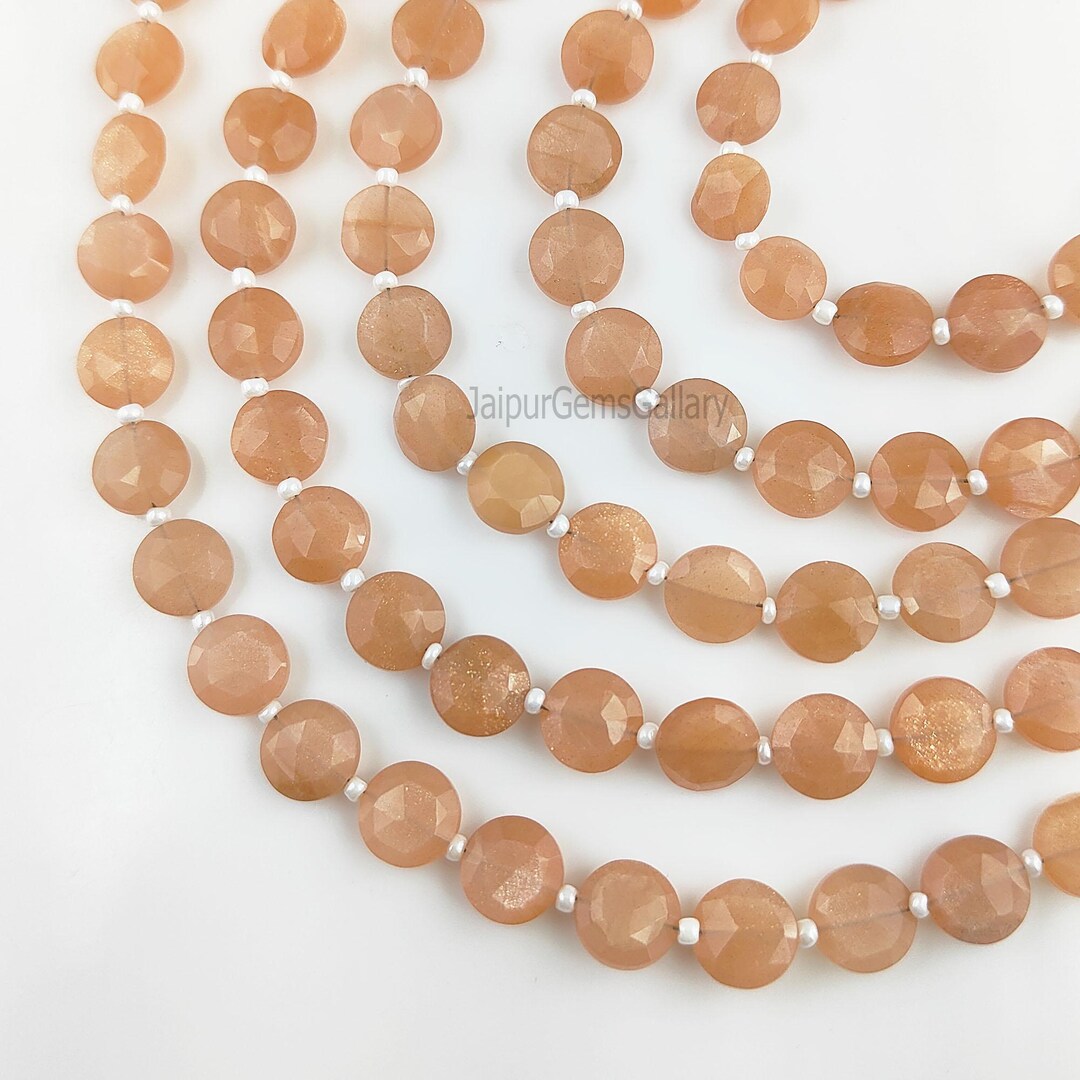 A+ Peach Moonstone Coin Shape Beads-faceted Gemstone Briolette Beads ...