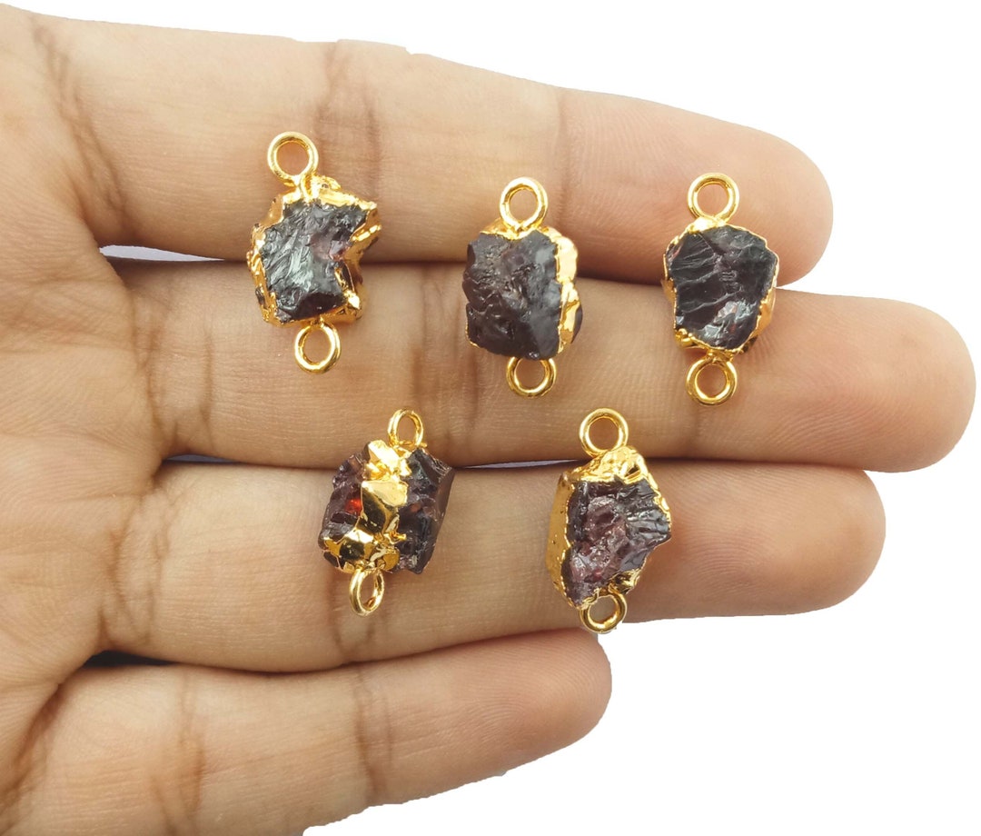 Natural Garnet Raw Connector - Gold and Silver Electroplated Double ...