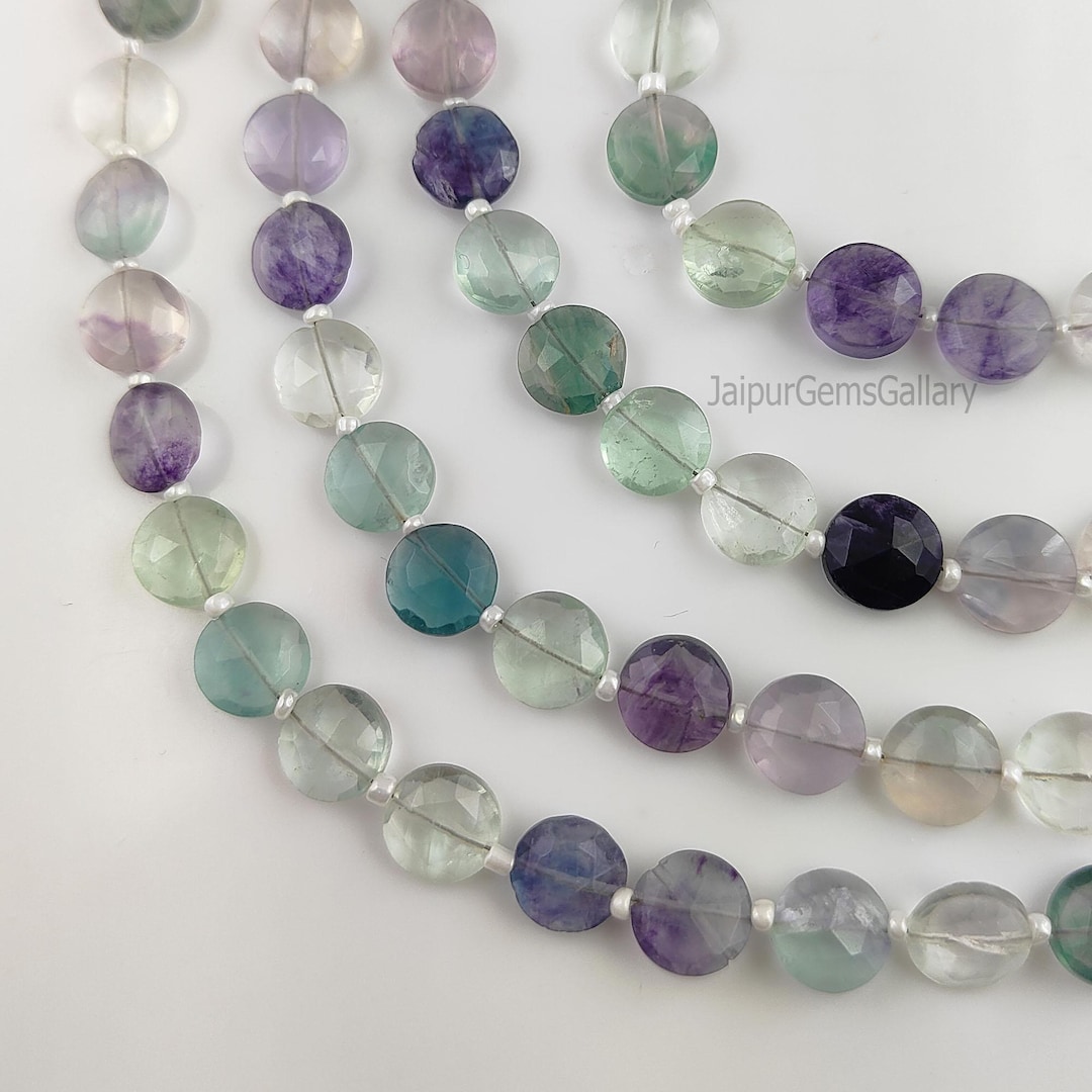 Rainbow Multi Fluorite Coin Shape Beads-faceted Gemstone Fluorite Beads ...