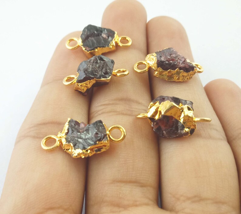 Natural Garnet Raw Connector - Gold and Silver Electroplated Double ...