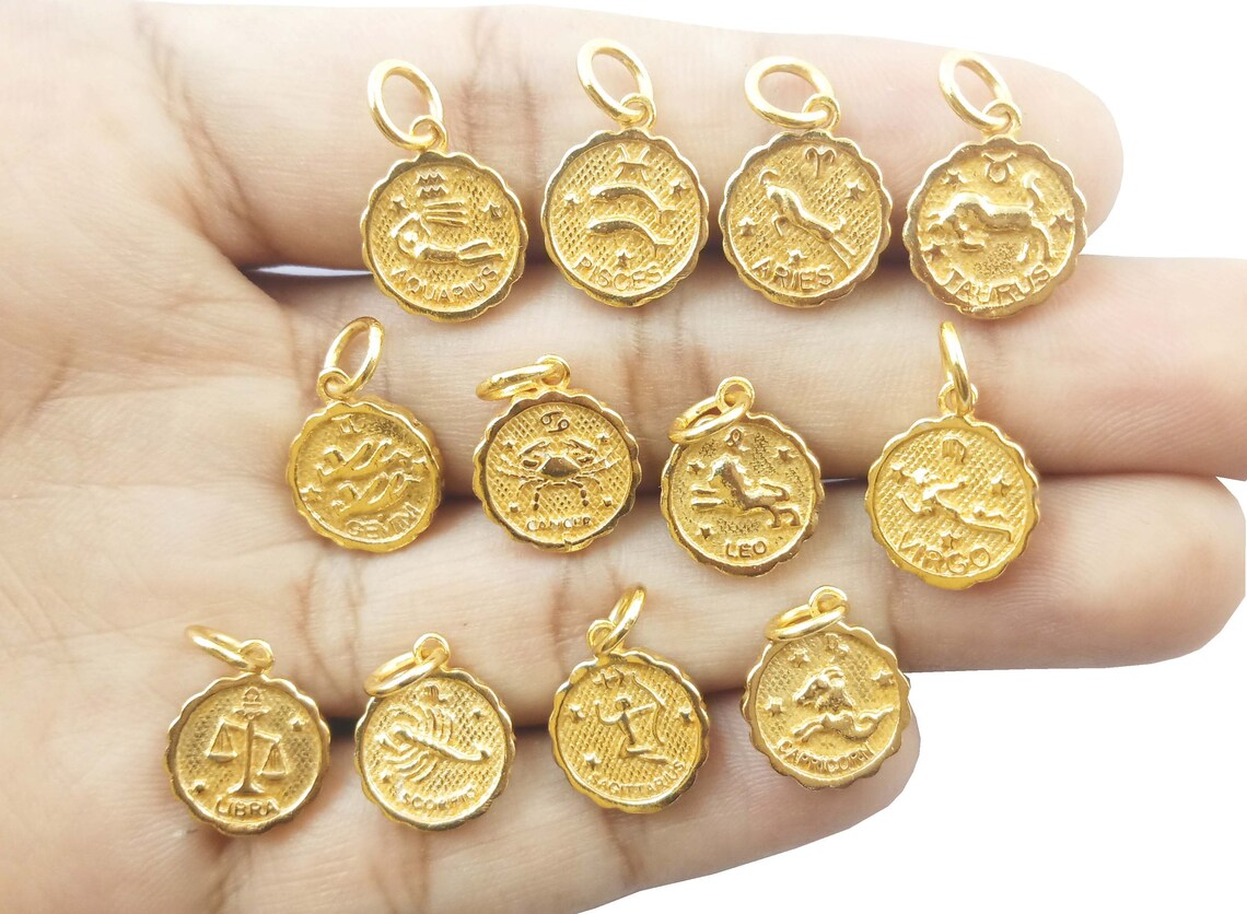 Zodiac Coin Pendant Size 11mm Horoscope Charms Birth Star Sign - Etsy
