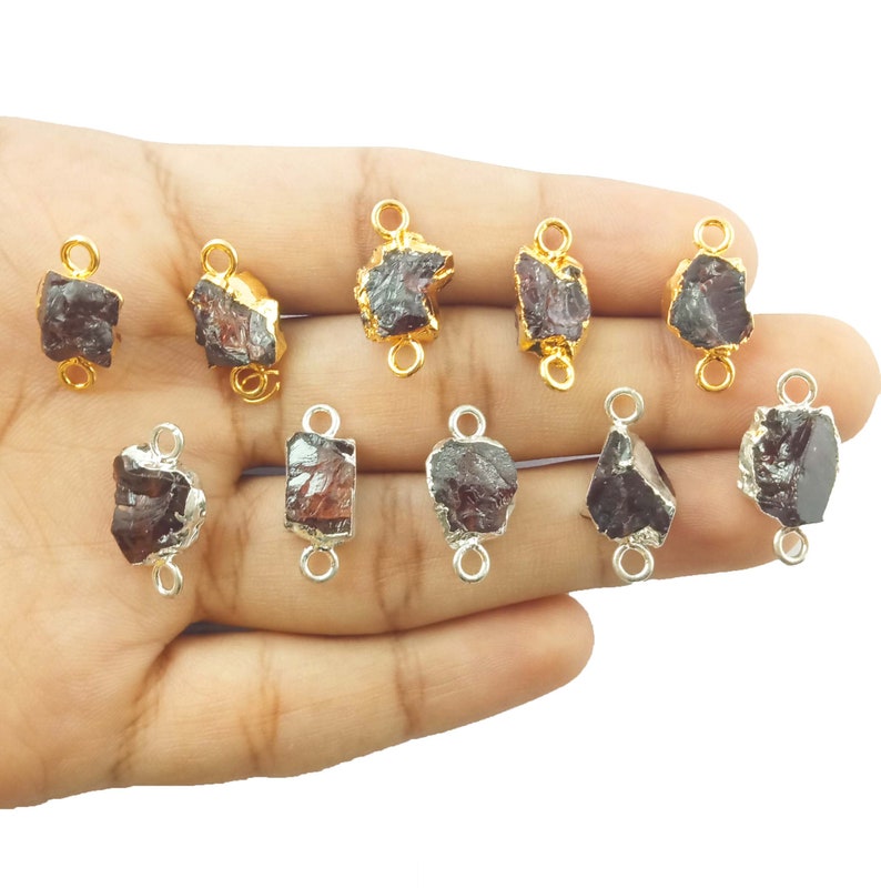 Natural Garnet Raw Connector - Gold and Silver Electroplated Double ...