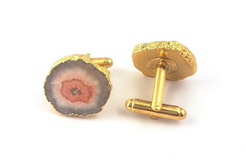 Peach Solar Quartz Cufflink - Mens Suit Cufflinks Set - Solar Quartz ...
