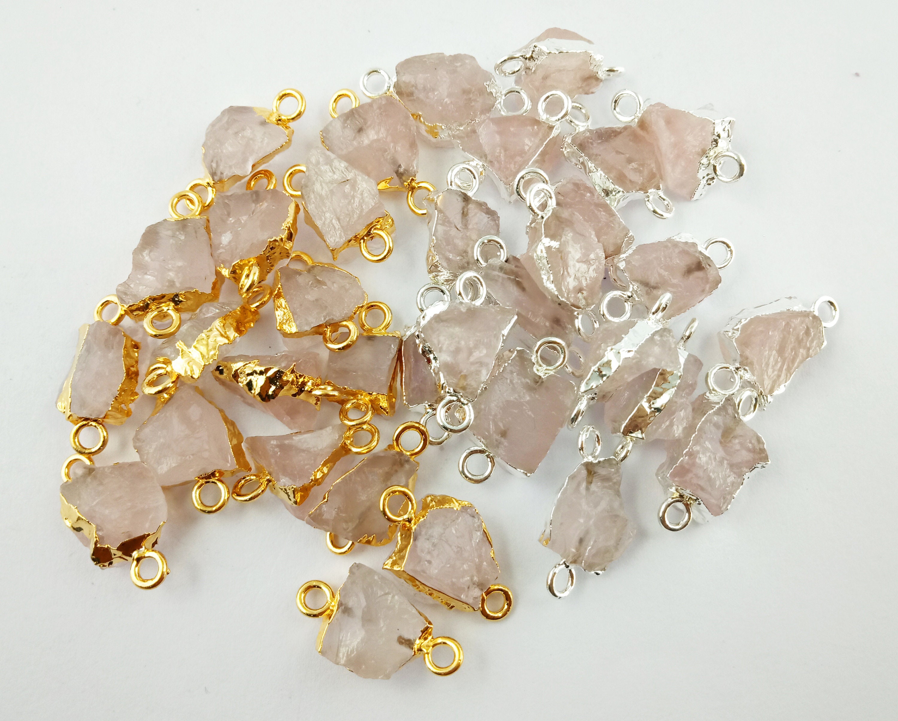 Rose Quartz Connector - Gold and Silver Electroplated Double Bail ...