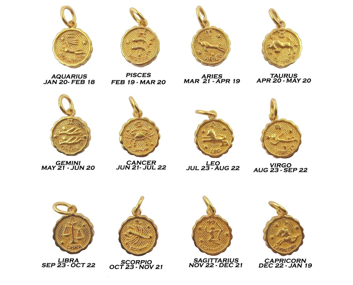 Zodiac Coin Pendant Size 11mm Horoscope Charms Birth Star Sign | Etsy