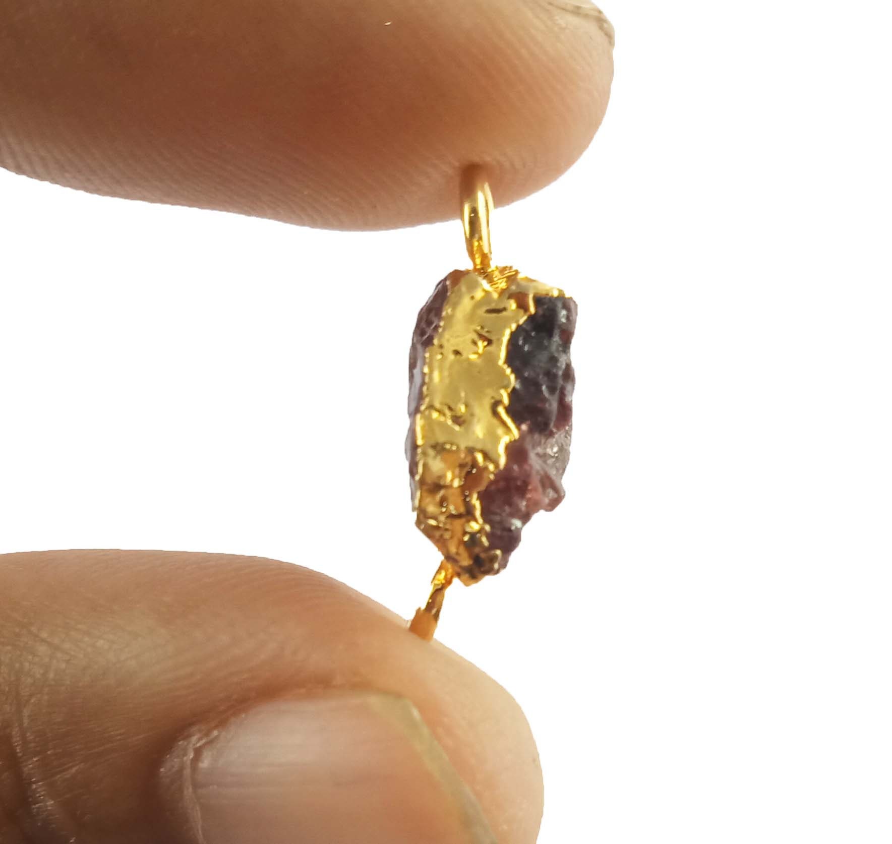 Natural Garnet Raw Connector - Gold and Silver Electroplated Double ...