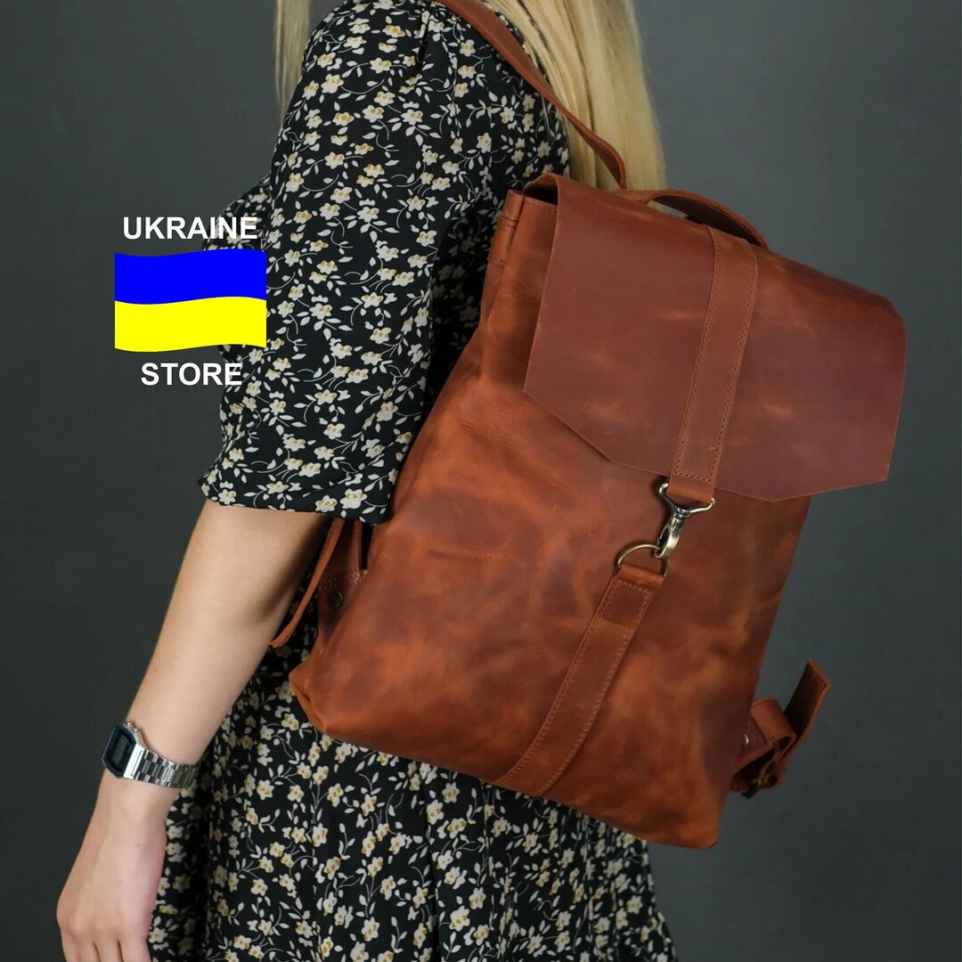 Slim Leather Backpack: Free Personalized Laptop Rucksack With Flap - Etsy
