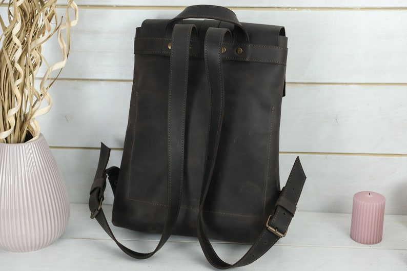 Slim Leather Backpack Personalized Leather Gift Laptop - Etsy