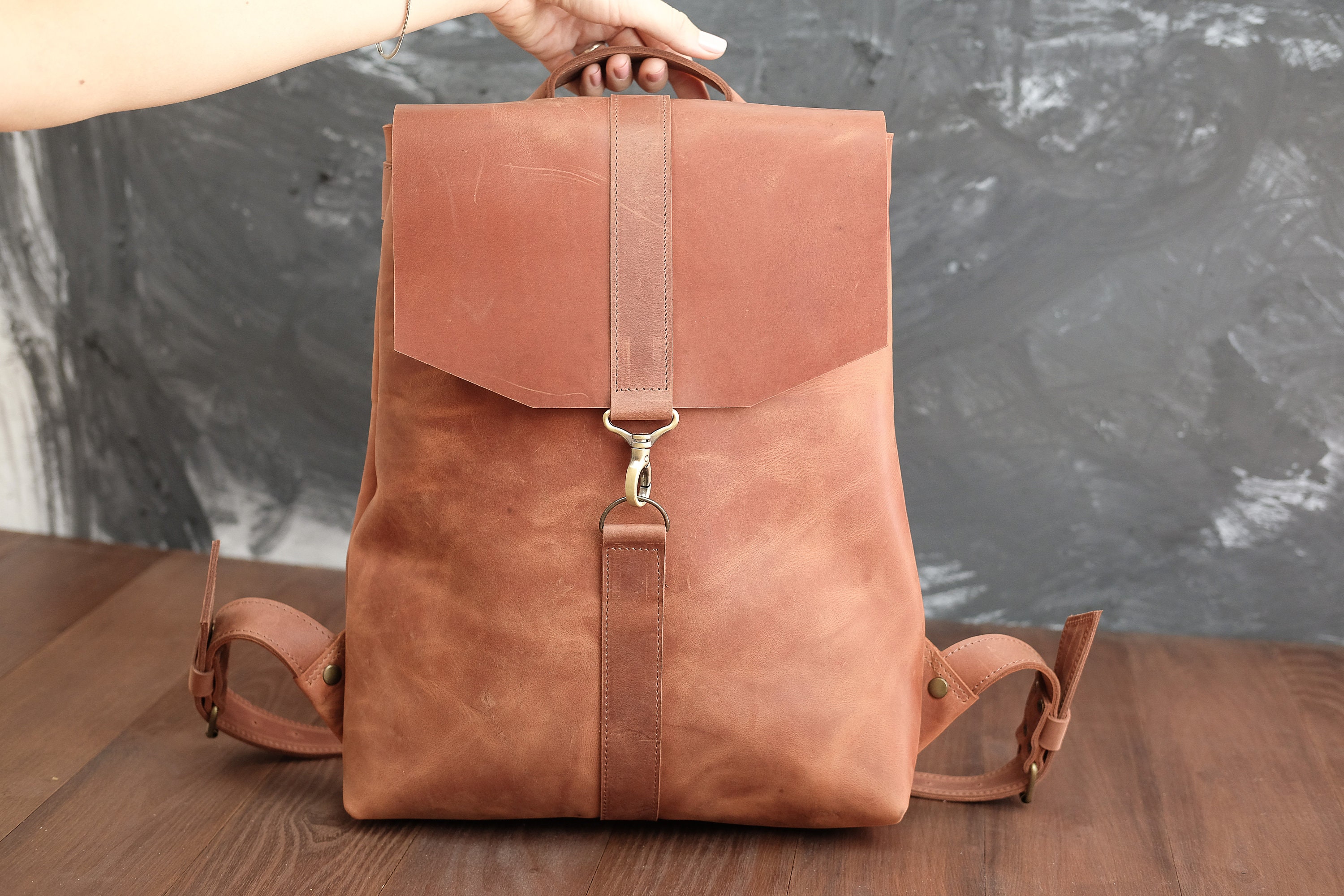 Leather Rucksack Personalized leather gift Laptop backpack | Etsy