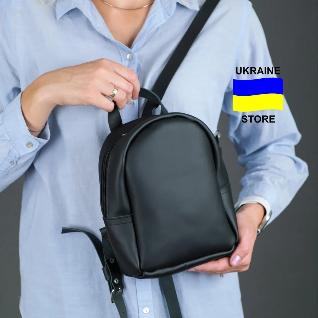 Compact Leather Backpack for Women With Free Initials, Minimalist Bag ...