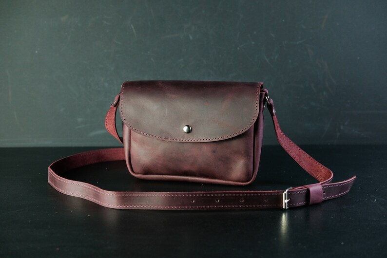 Small shoulder bag Round flap bag Vintage leather purse for | Etsy