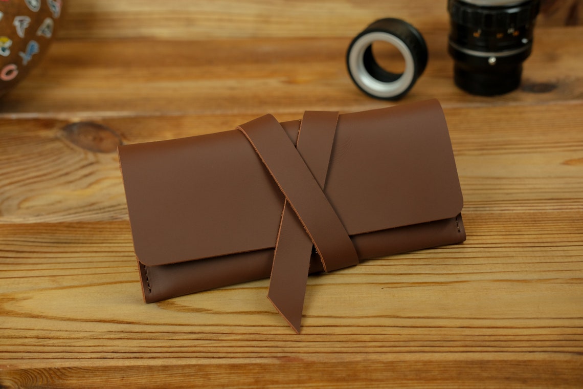 Leather Long Wallet Wrap Around Strap Womens Clutch Wallet - Etsy