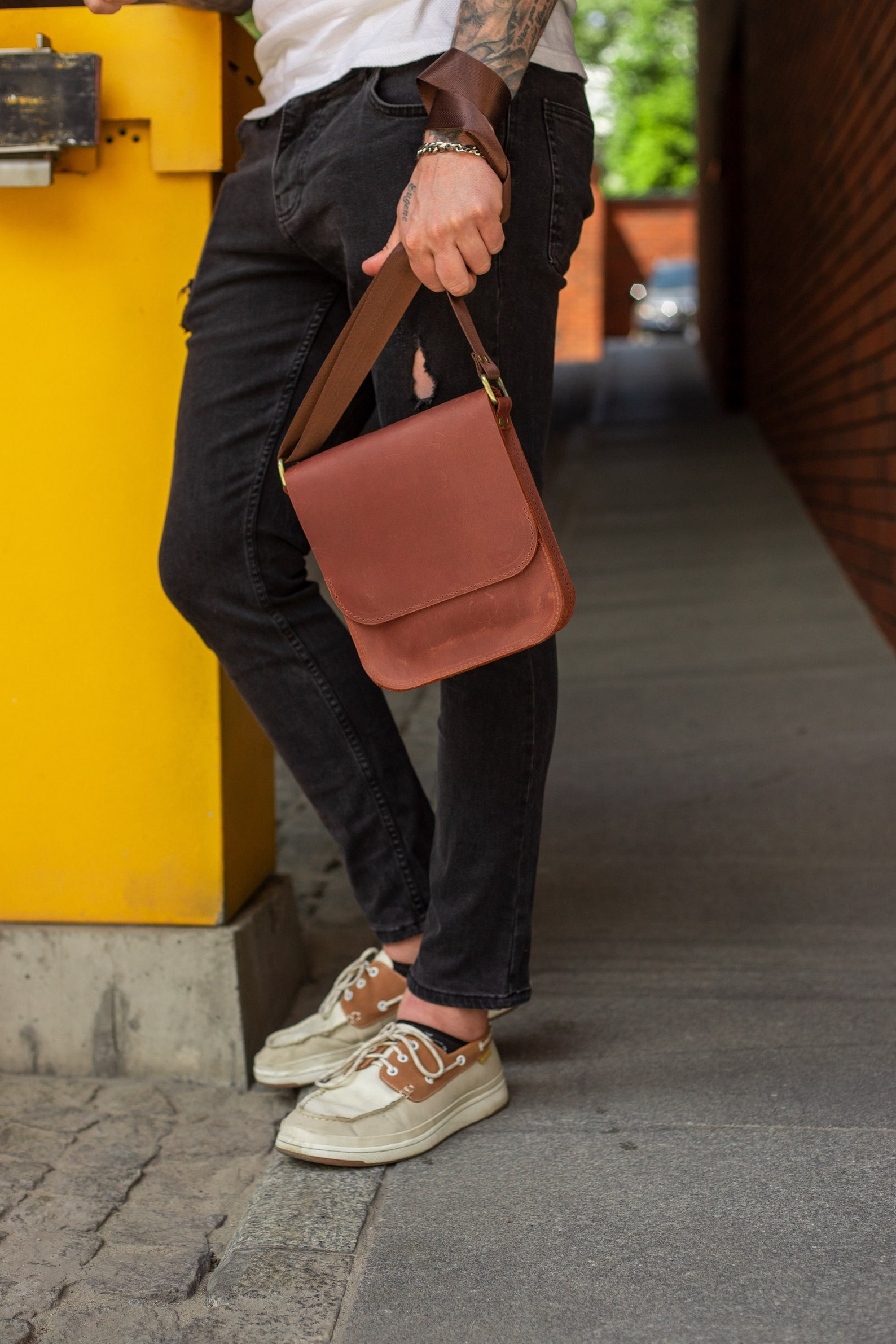 Mens Compact Shoulder Bag Small Leather Bag for Men Leather - Etsy