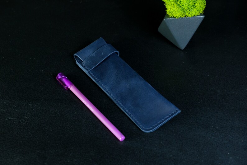 Compact Pencil Case Brown Leather Pen Holder Personalized | Etsy