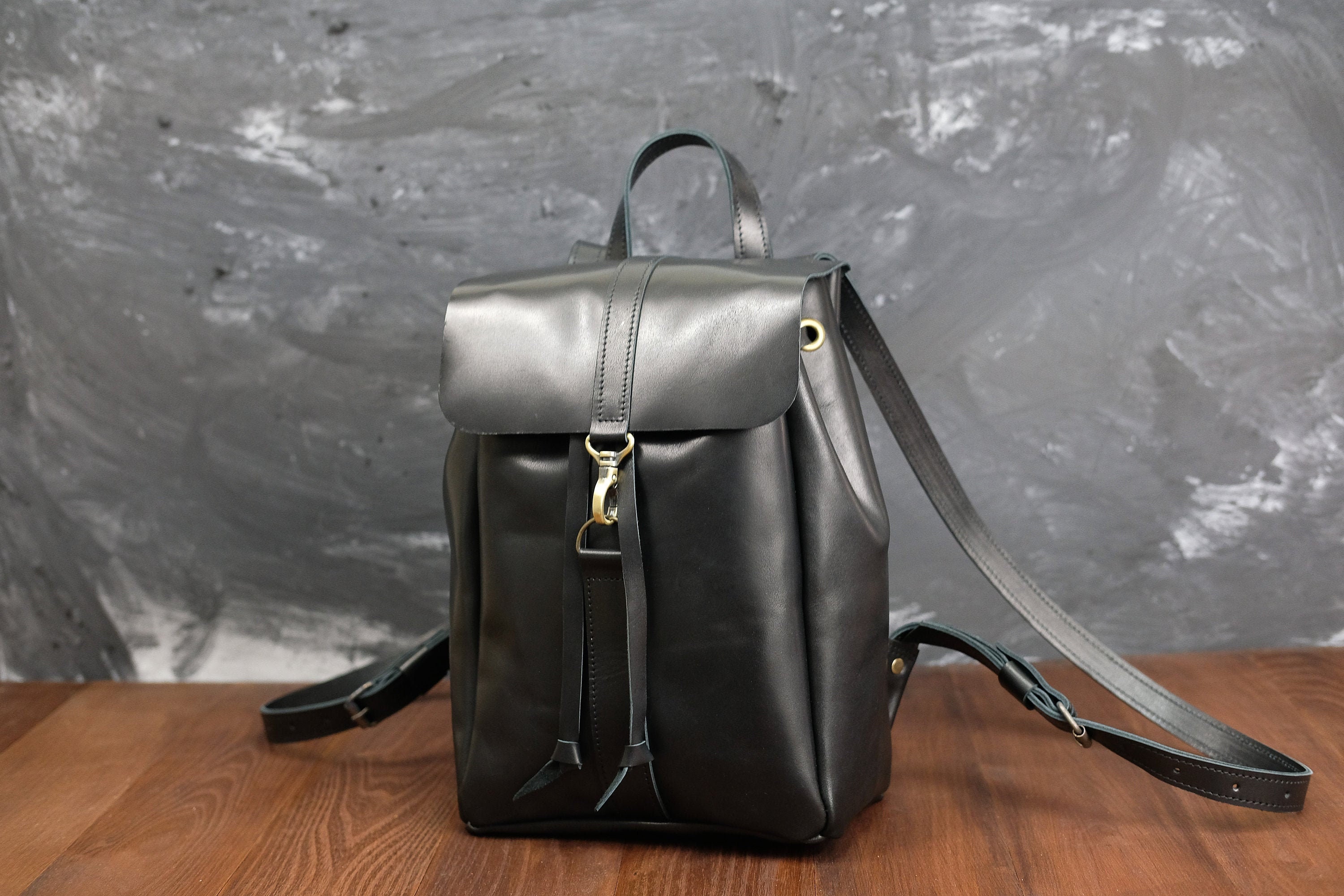 Brown Leather Backpack Purse: Small Drawstring Backpack, Free ...