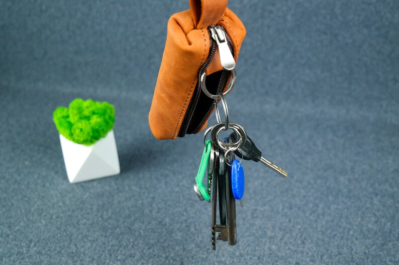 Zippered Leather Key Case Leather Key Chain Leather Key Bag - Etsy