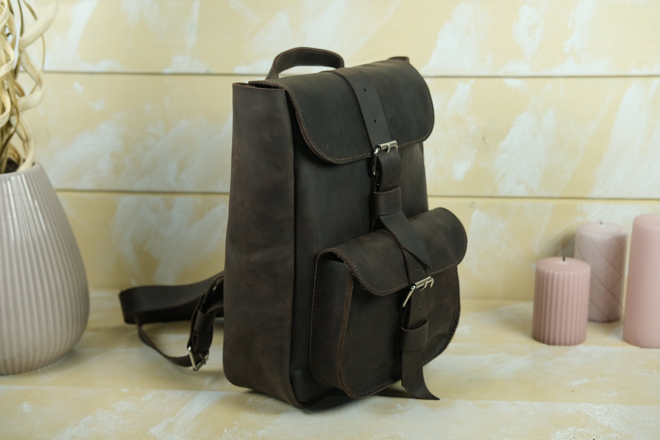 Leather Backpack Women Leather Rucksack Medium Leather | Etsy