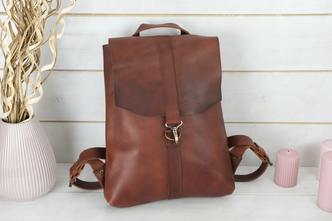 Slim Leather Backpack Personalized Leather Gift Laptop - Etsy