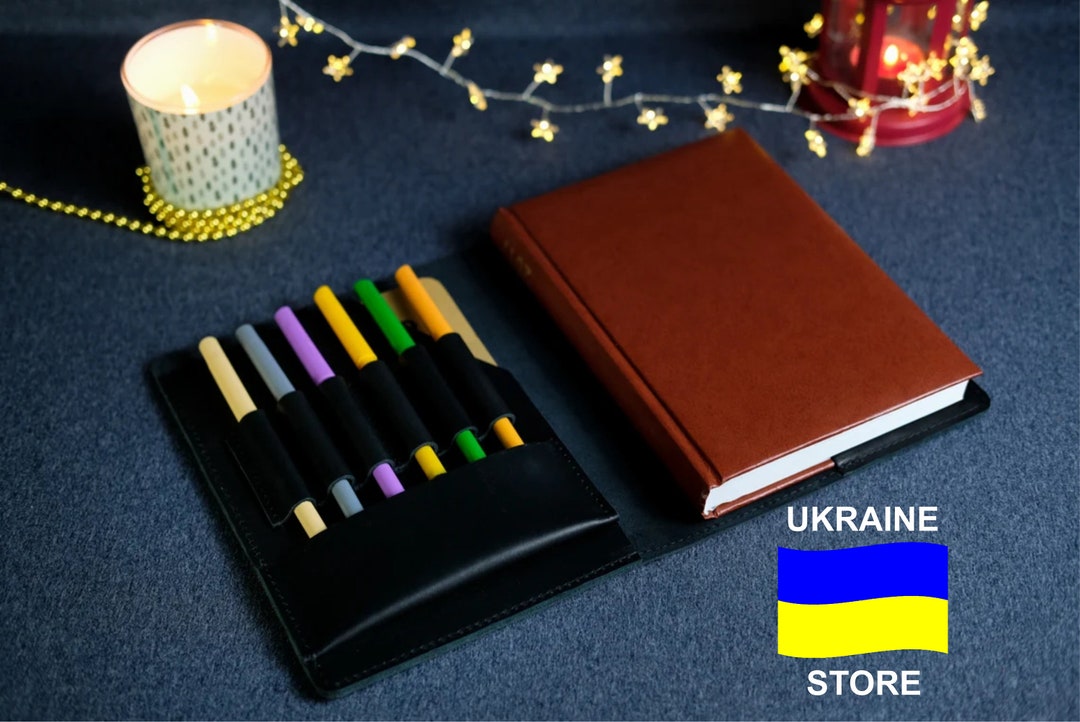 Leather Organiser, Leather Notebook Cover A5, 6 Pen Loops, Journal ...