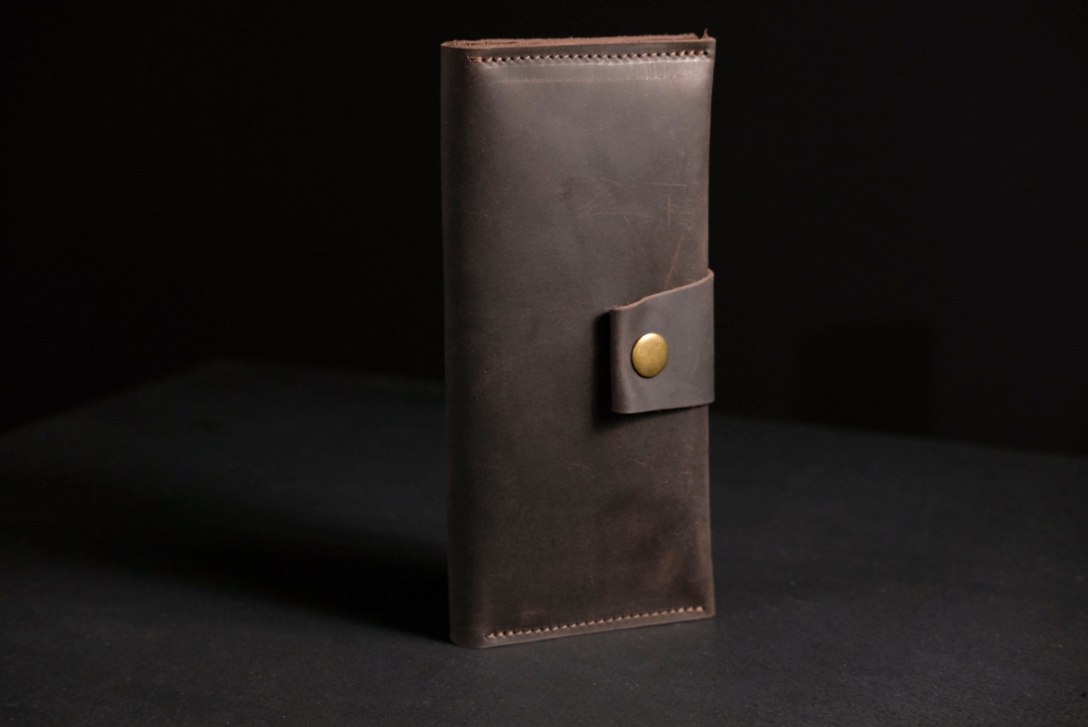 Personalized leather wallets Button snap Brown leather | Etsy