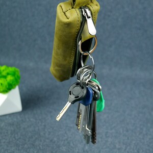 Zippered Leather Key Case, Leather Key Chain, Leather Key Bag, Compact ...