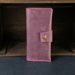 Personalized leather wallets Button snap Brown leather | Etsy